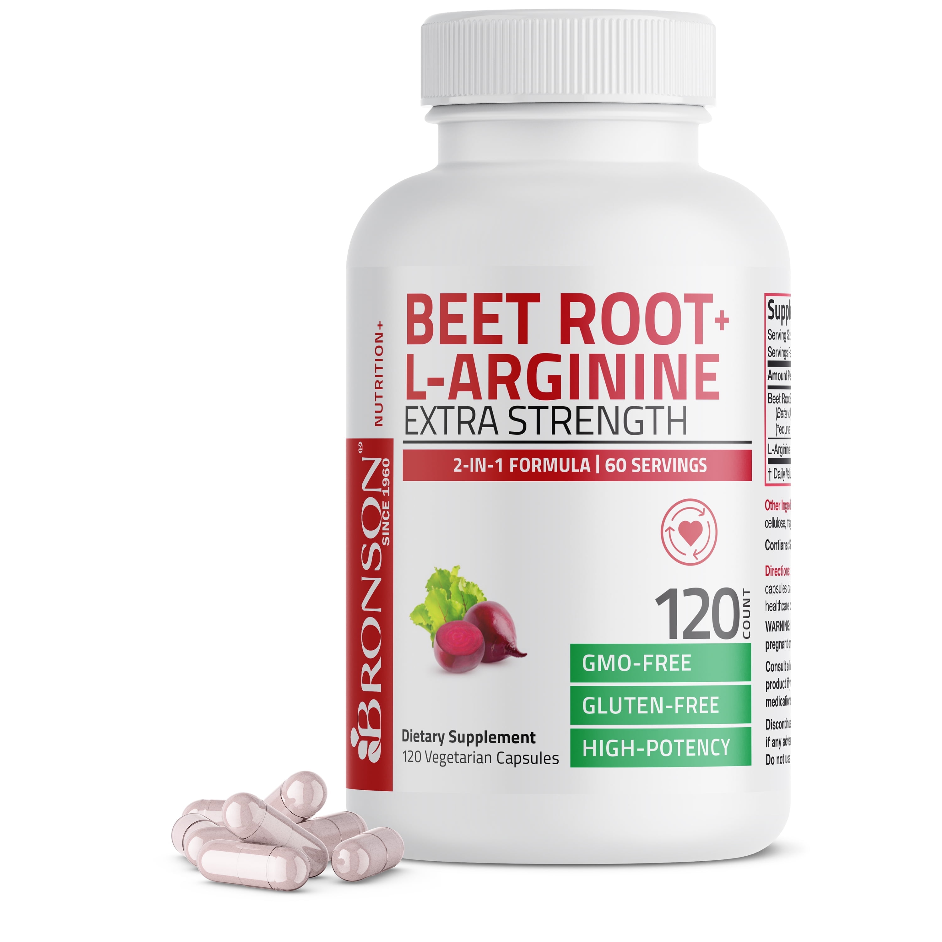 Bronson Beet Root + L-Arginine Nitric Oxide Production- Non-GMO, 120 ...