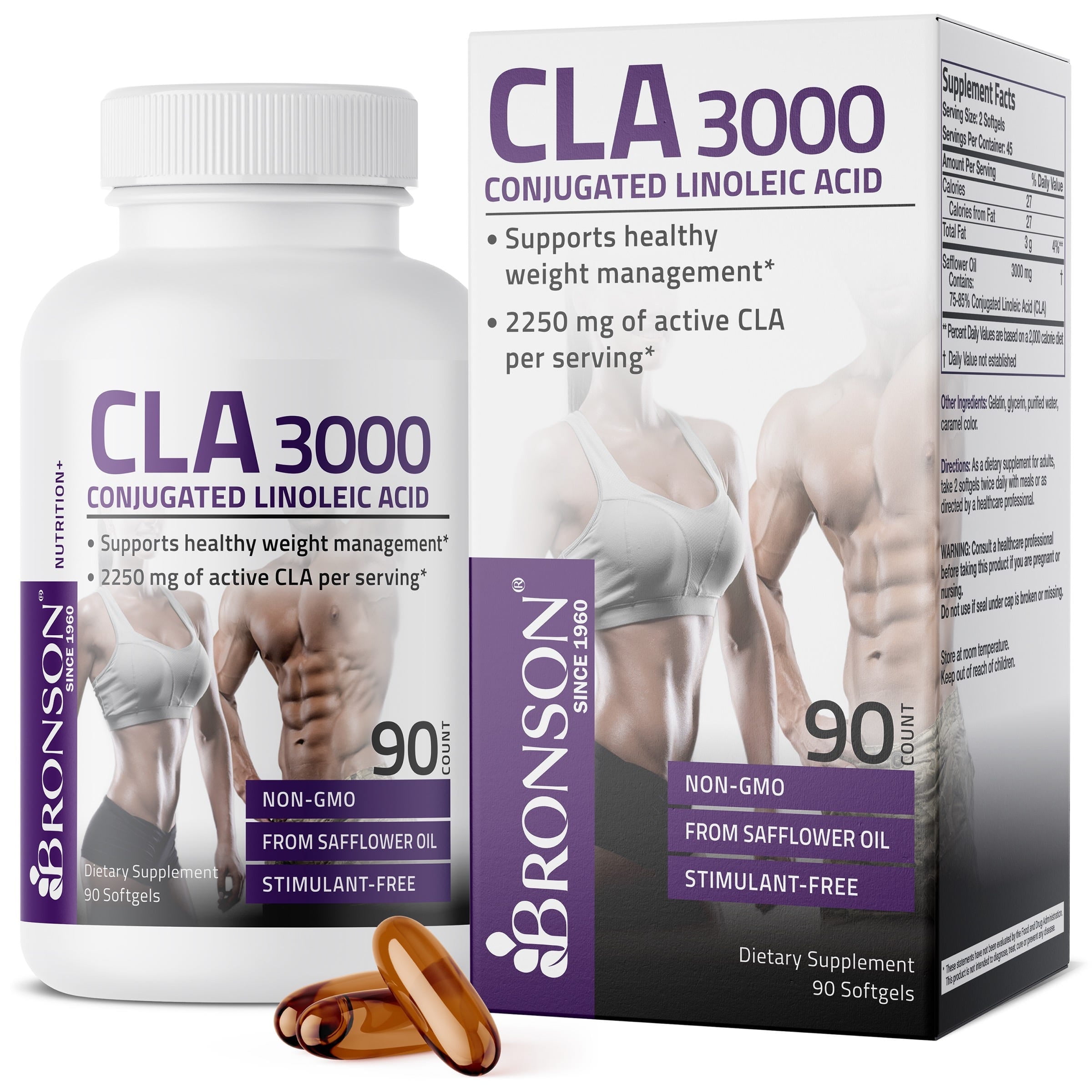 Bronson CLA 3000 Weight Management Non-Stimulating Conjugated Linoleic ...