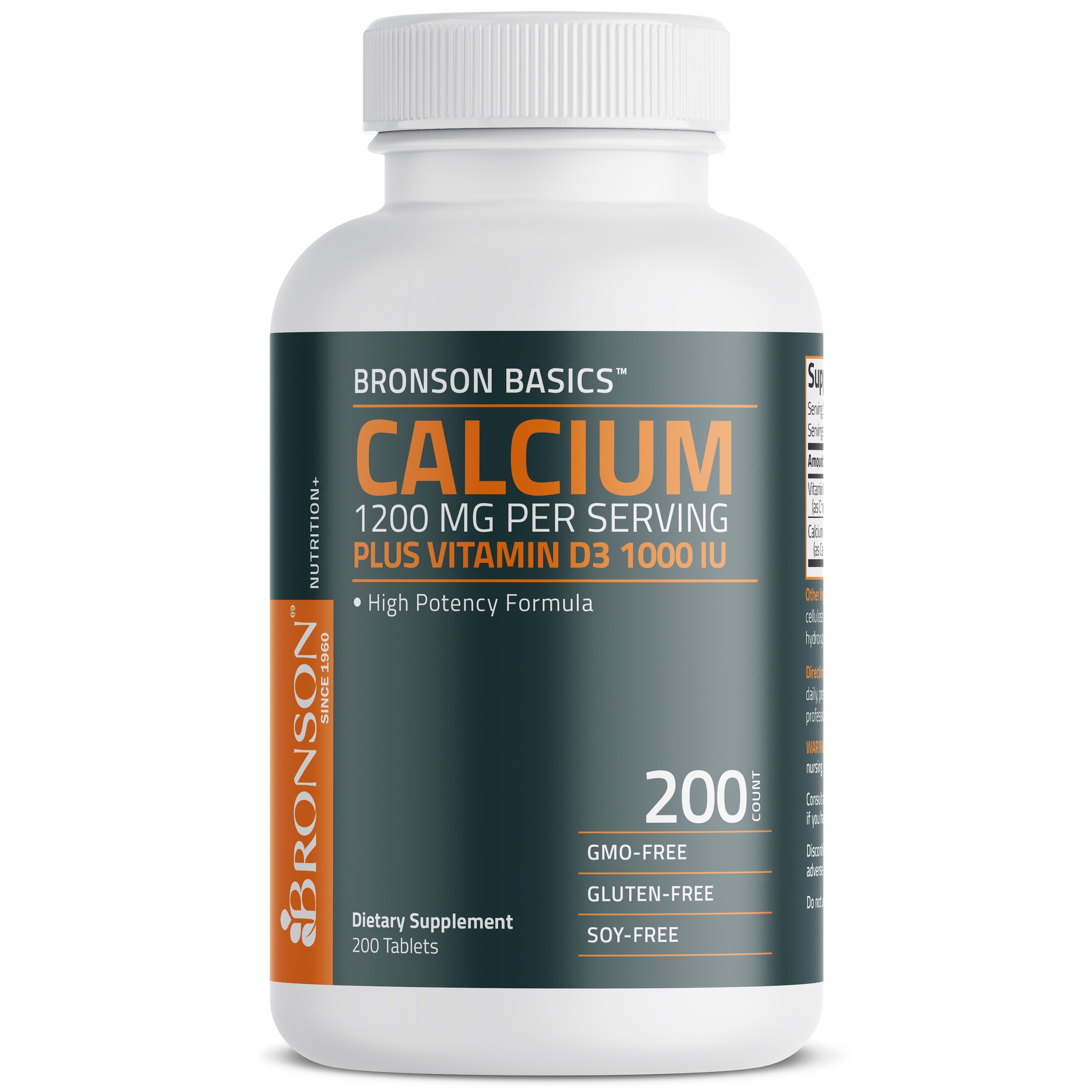 Bronson Calcium 1200mg Per Serving Plus Vitamin D3 1000 IU High Potency ...