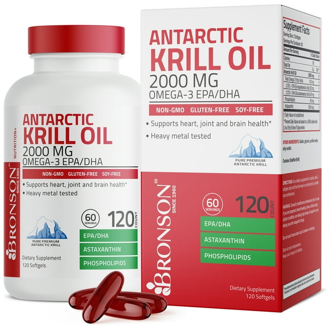 Bronson Extra Strength Antarctic Krill Oil 2000 mg with Omega-3s EPA, DHA, Astaxanthin and ...