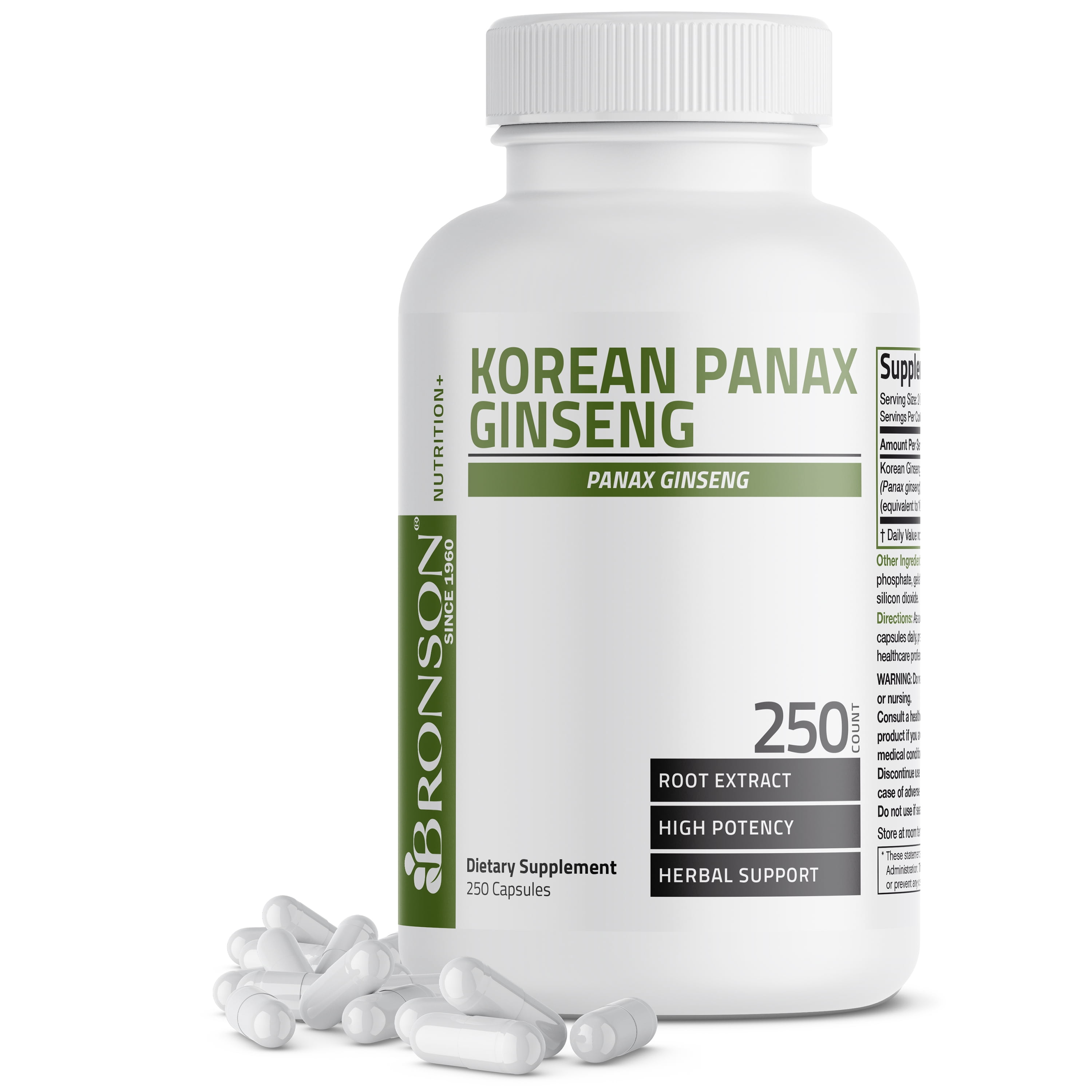 Bronson 1000 MG Korean Panax Ginseng, 250 Capsules for Energy ...