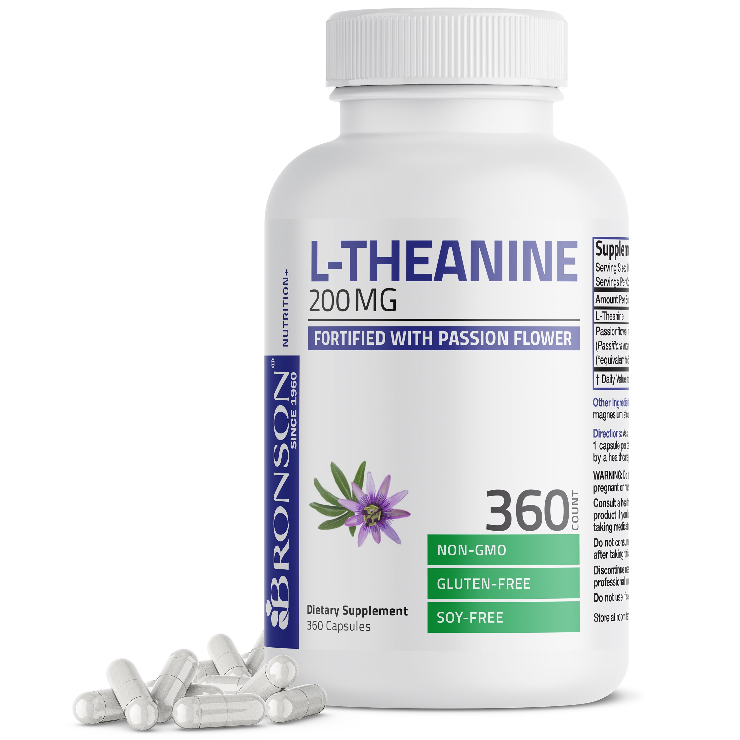 Bronson L-Theanine 200mg, Double-Strength Capsules for Relaxation ...