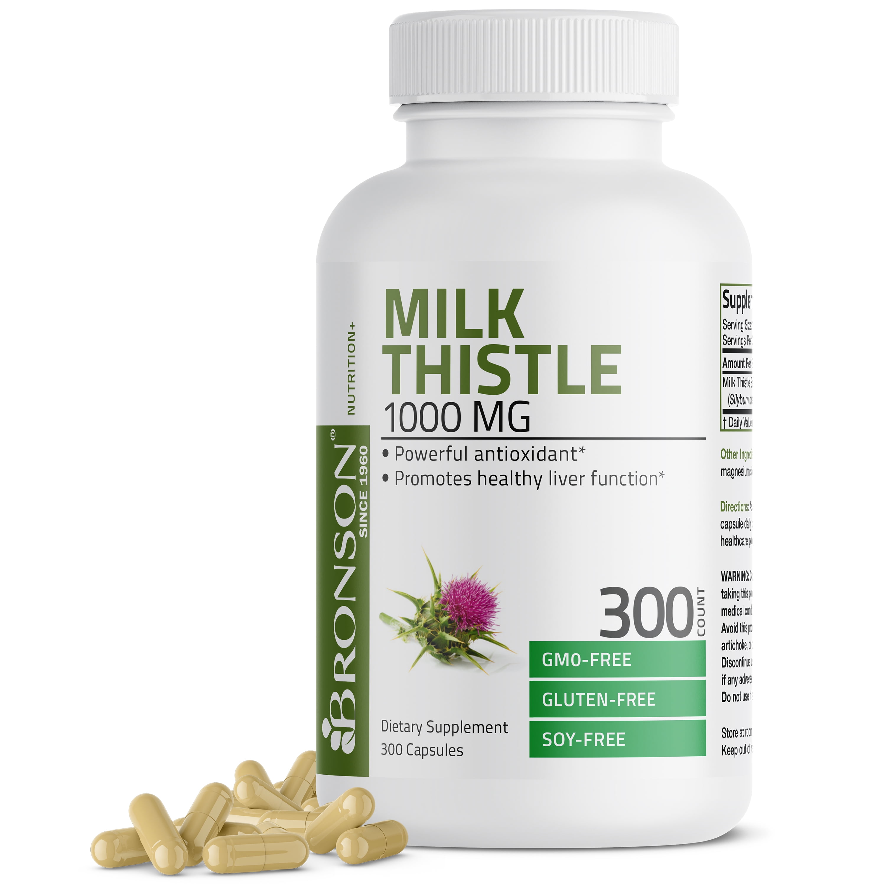 Bronson Milk Thistle 1000mg Extract Supplement Pills, High Potency ...