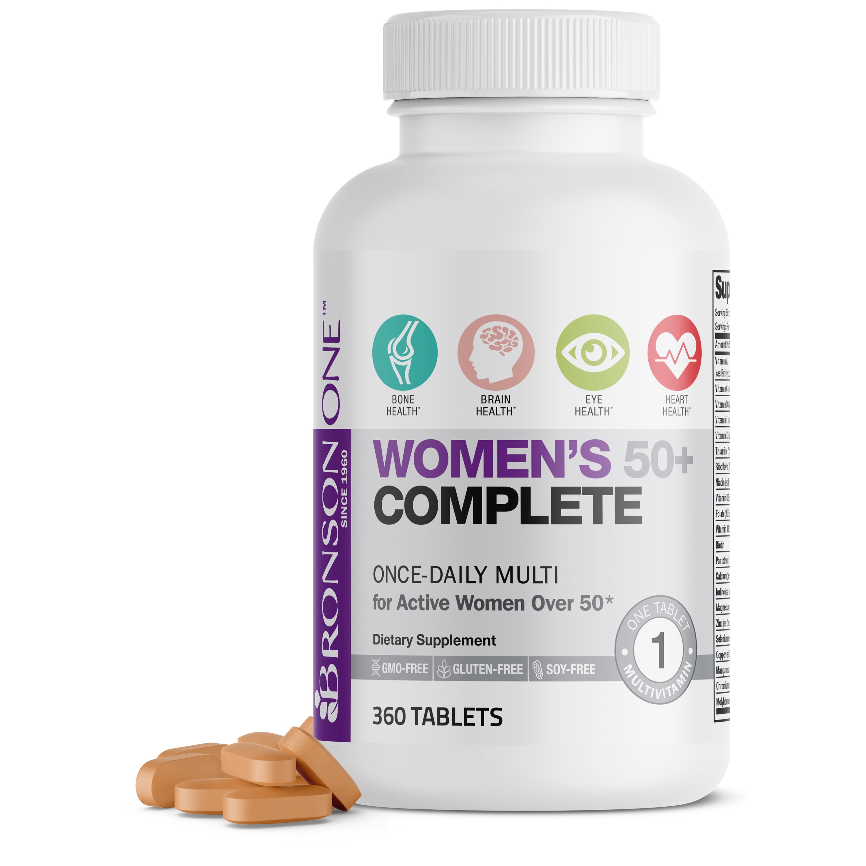 Bronson ONE Women's 50+ Complete MultiVitamin MultiMineral, 360 Tablets ...
