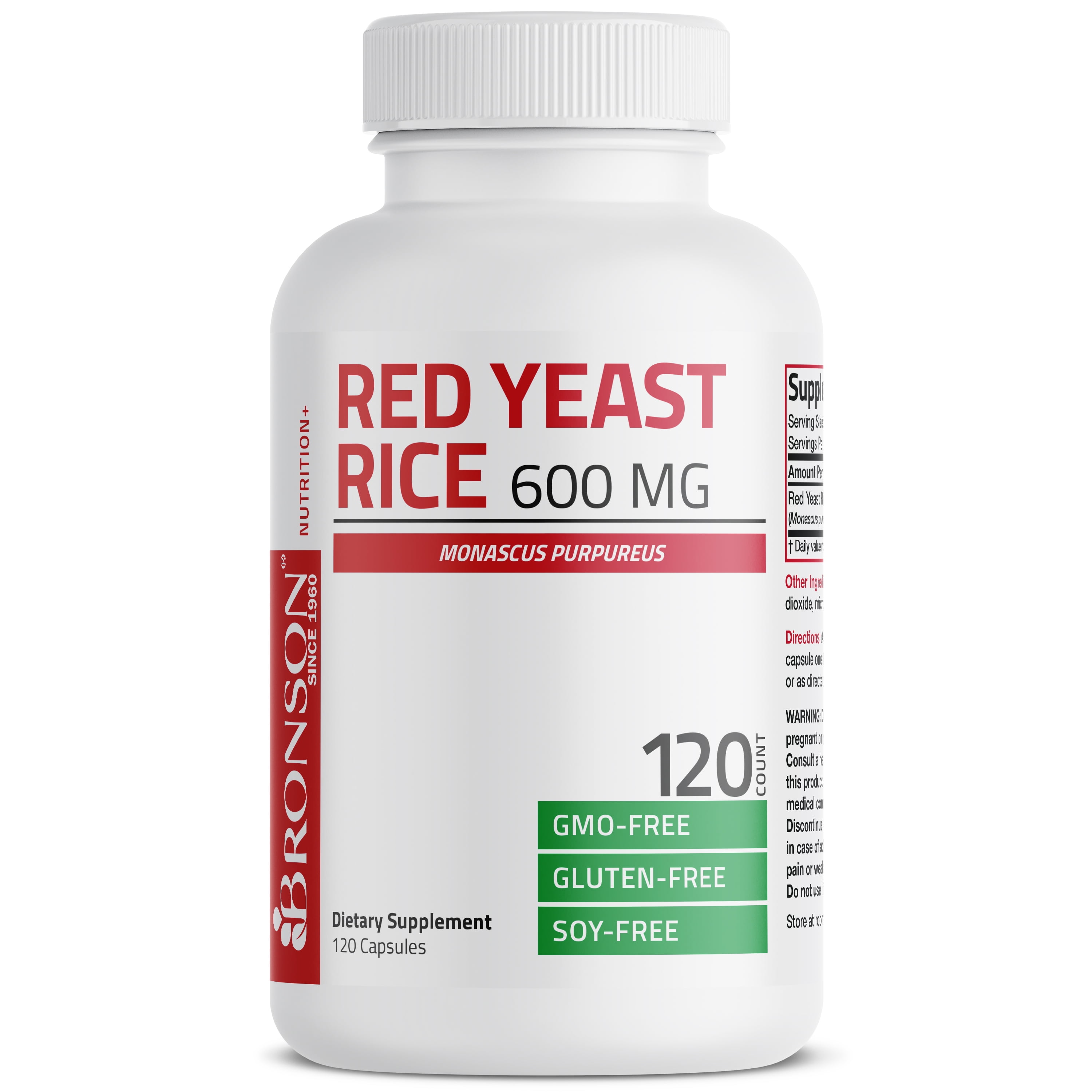 Bronson Red Yeast Rice 600 MG Monascus Purpureus Herbal Health, Non-GMO ...