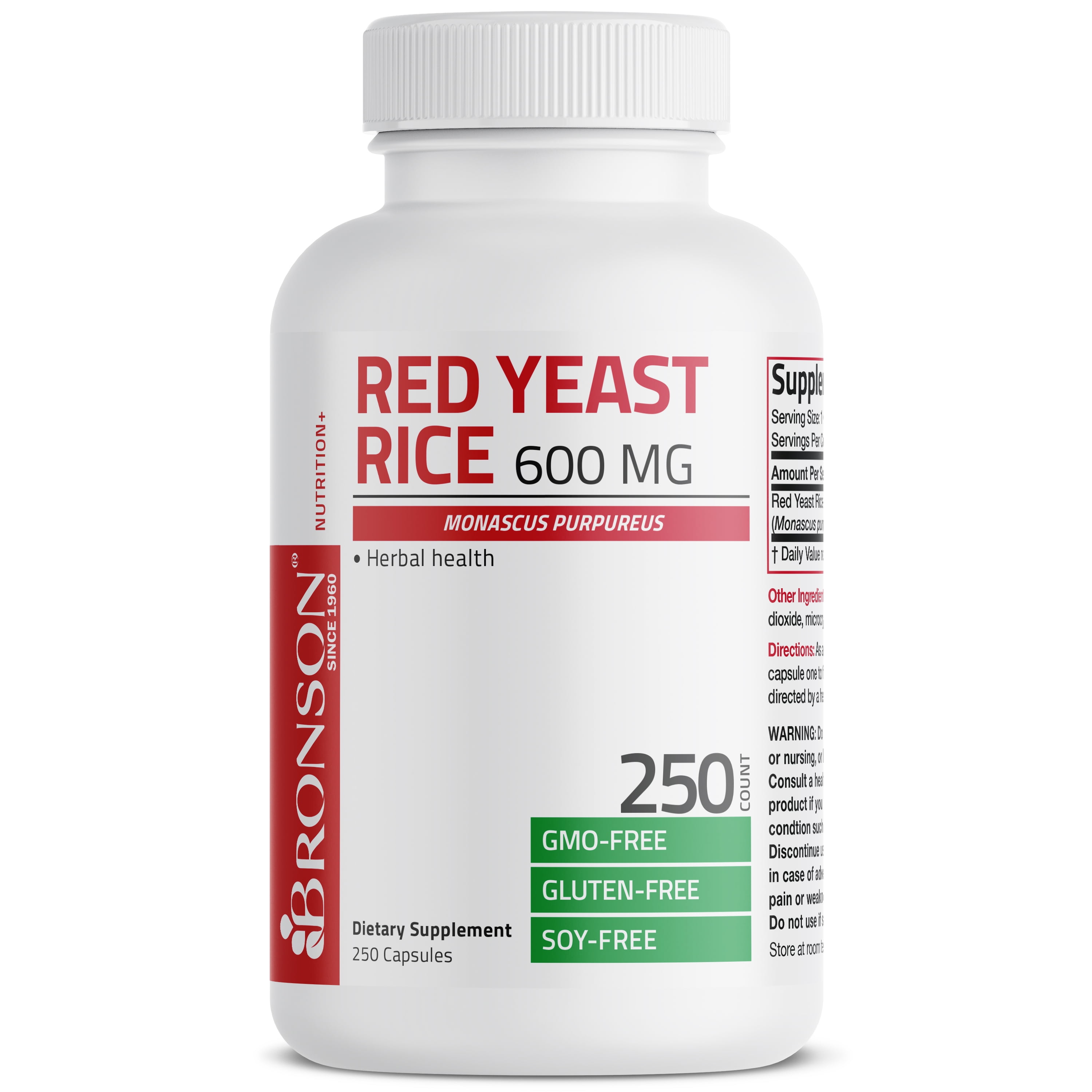 Bronson Red Yeast Rice 600 MG Monascus Purpureus Herbal Health, Non-GMO ...