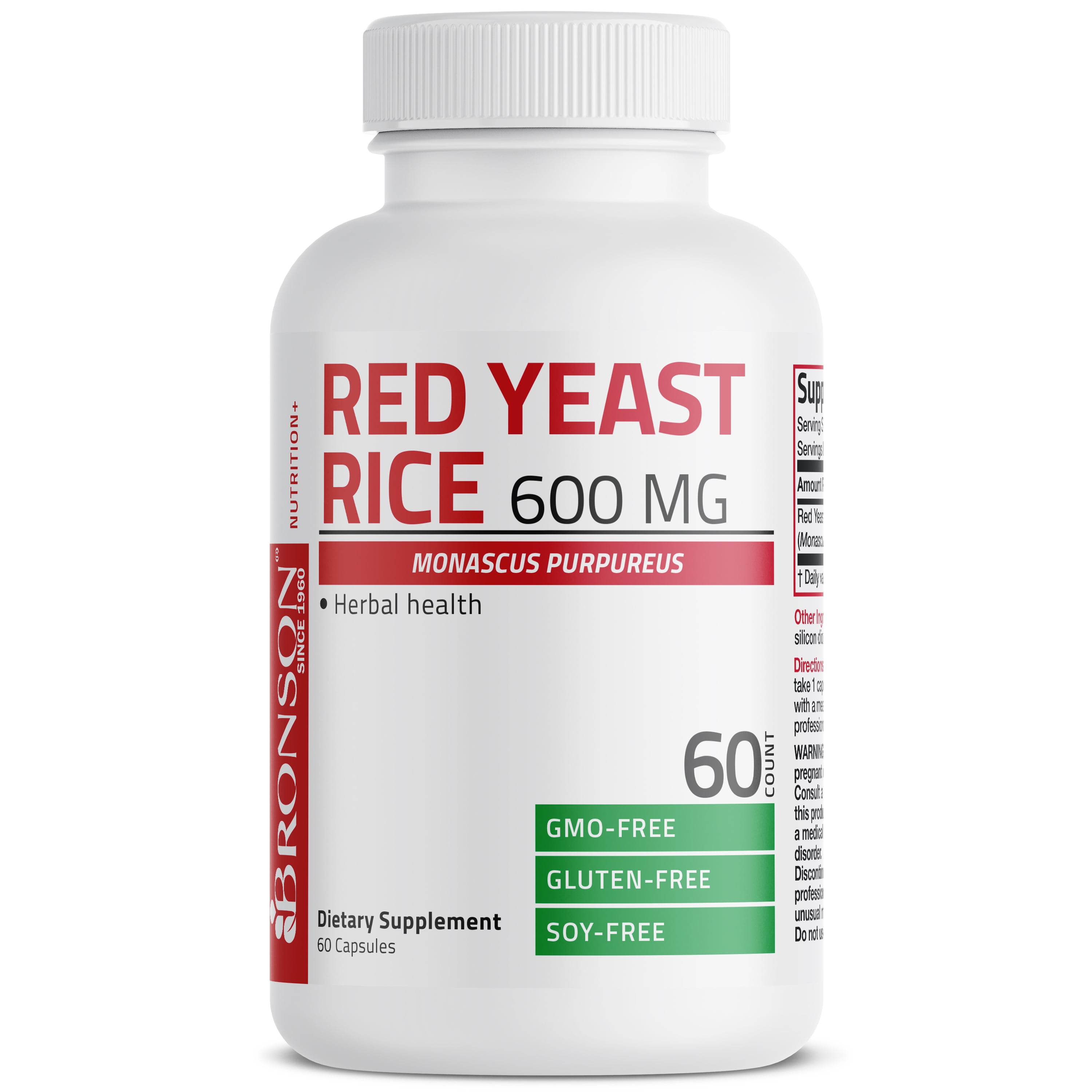 Bronson Red Yeast Rice 600 MG Monascus Purpureus Herbal Health, Non-GMO ...