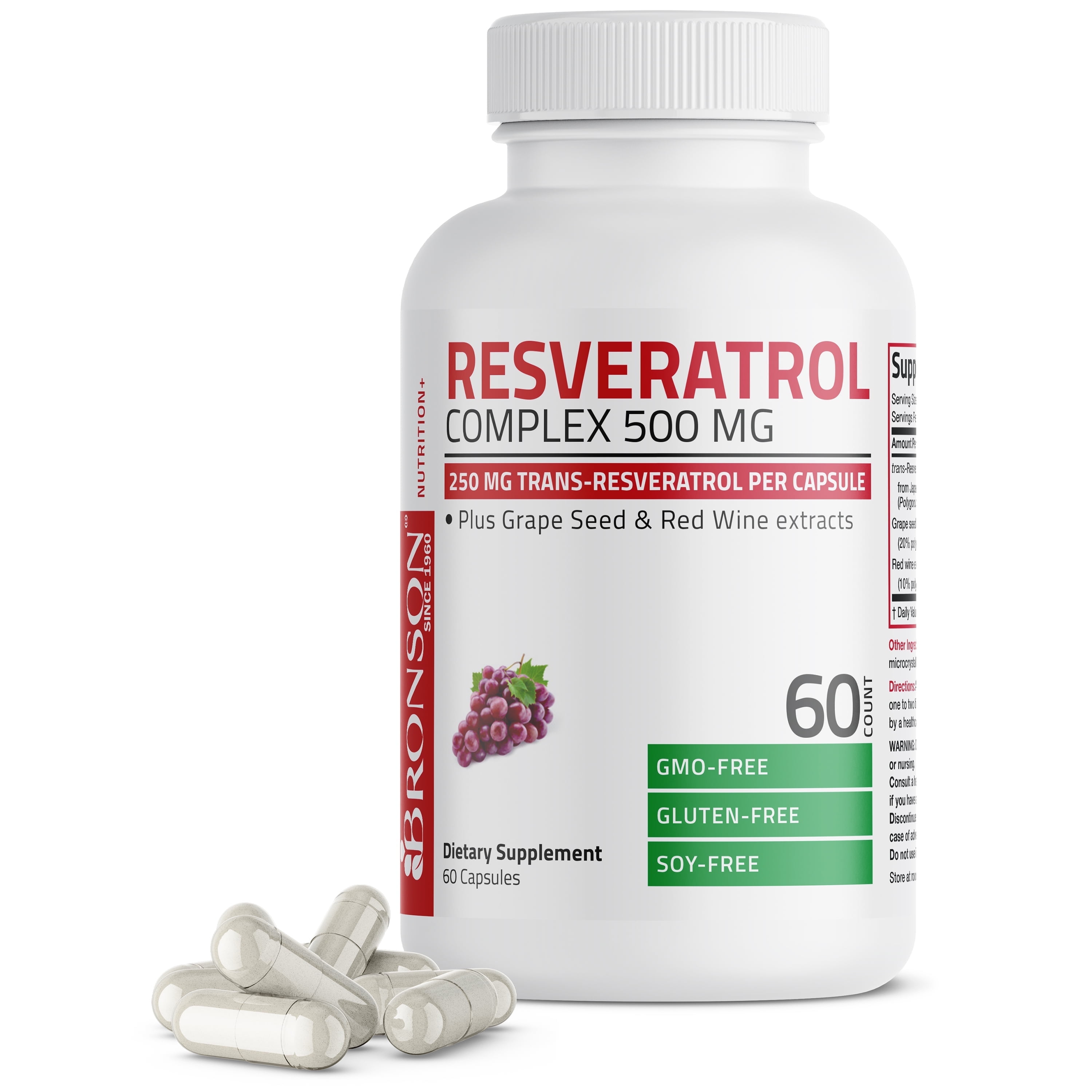 Bronson Resveratrol 500 Complex, 60 Capsules, Natural Antioxidant from ...