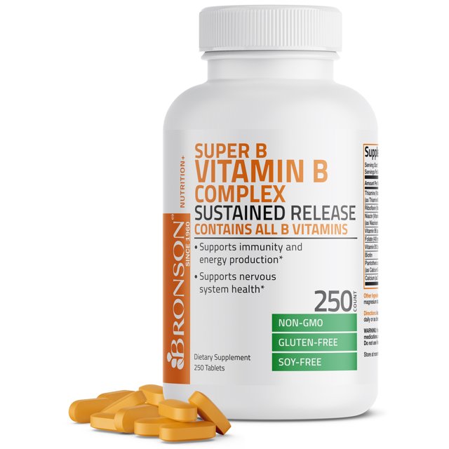 Bronson Super B Vitamin B Complex Sustained Slow Release (Vitamin B1, B2, B3, B6, B9 - Folic ...