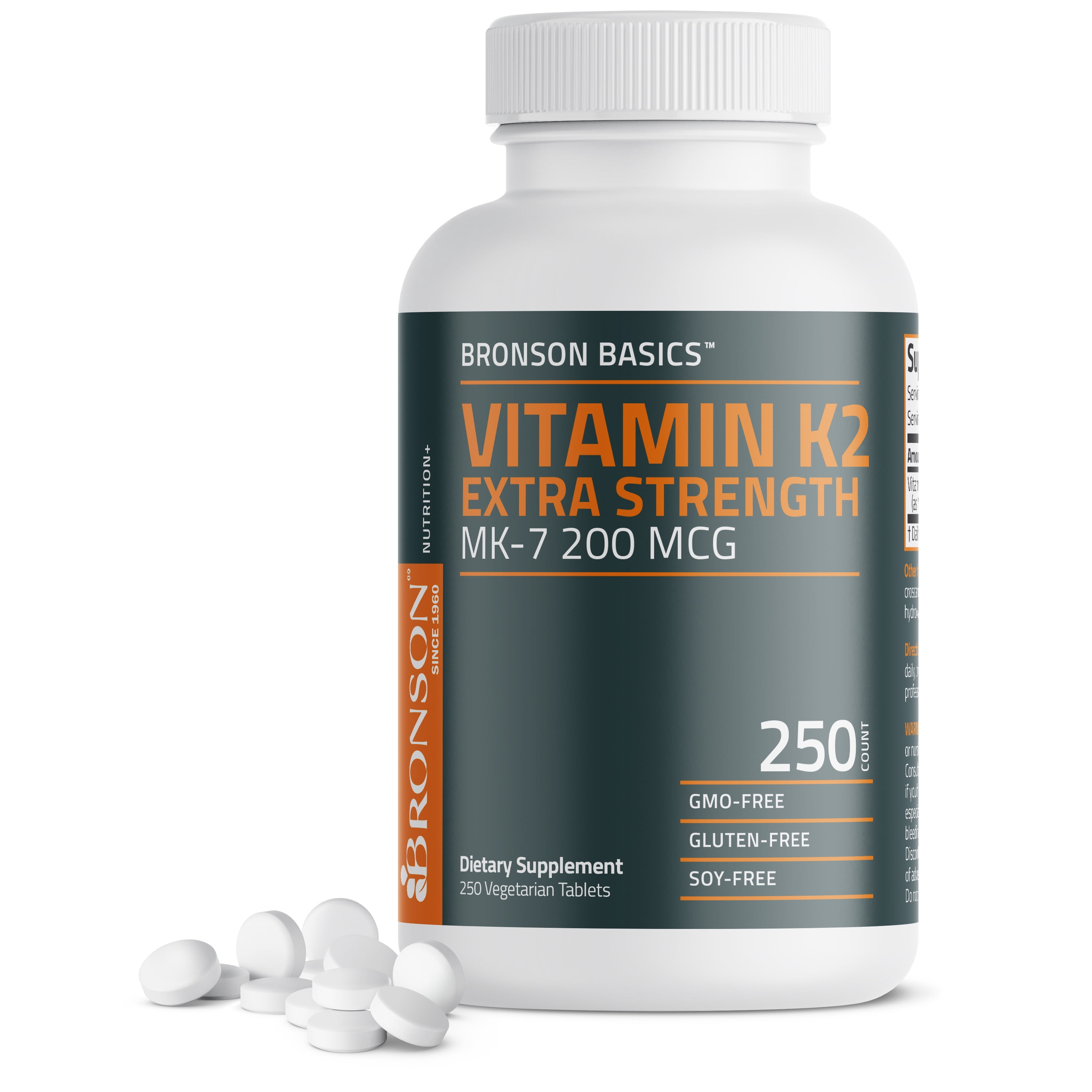 Bronson Vitamin K2 Extra Strength MK-7 200 MCG Supports Bone Health Non ...