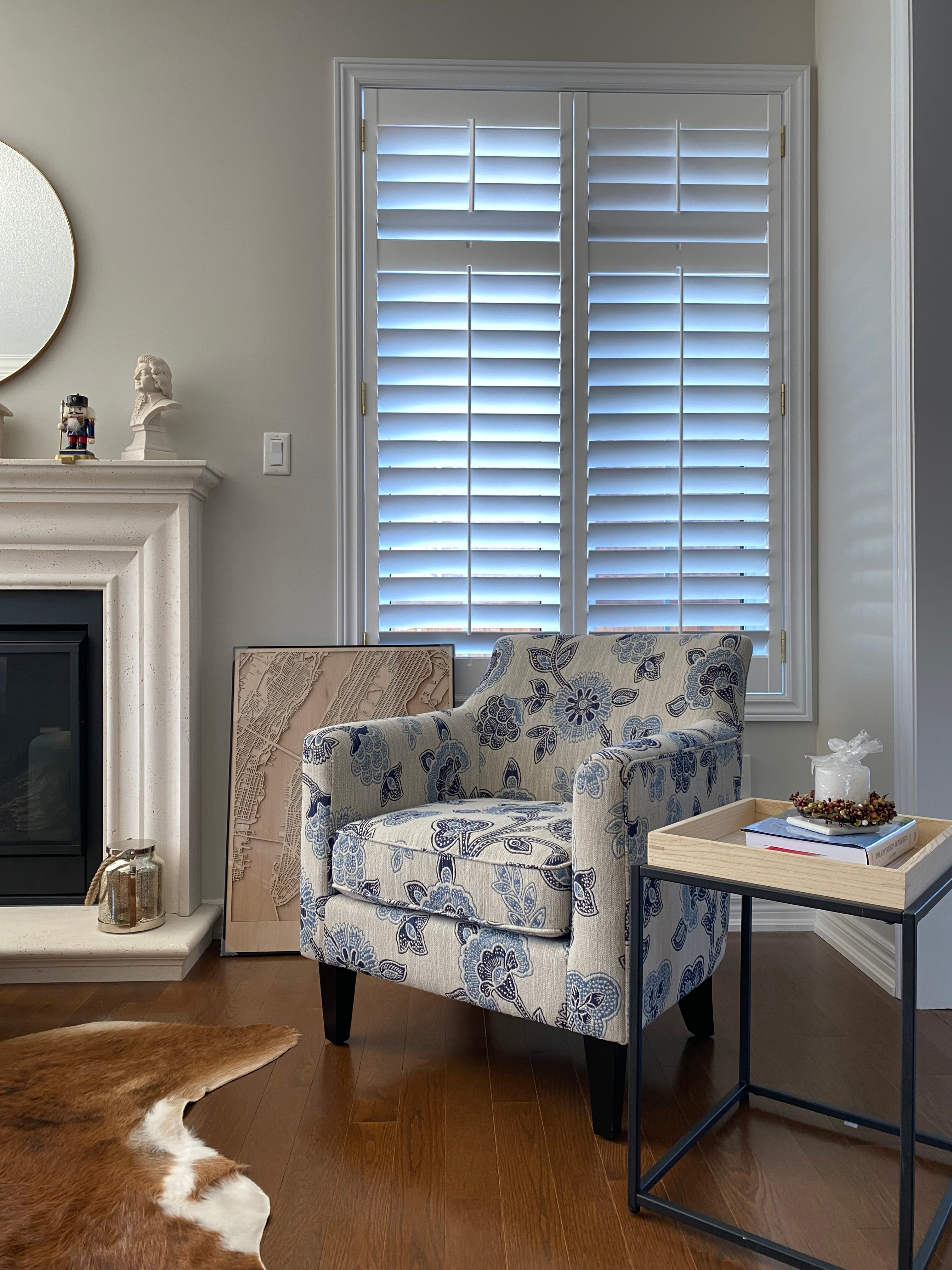 Bronte Accent Arm & Club Chair-Woven Indigo Blue Floral Fabric ...