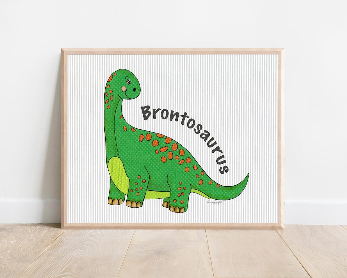 Brontosaurus Dinosaur Art Print, Baby Dinosaur Nursery Art, Unframed ...