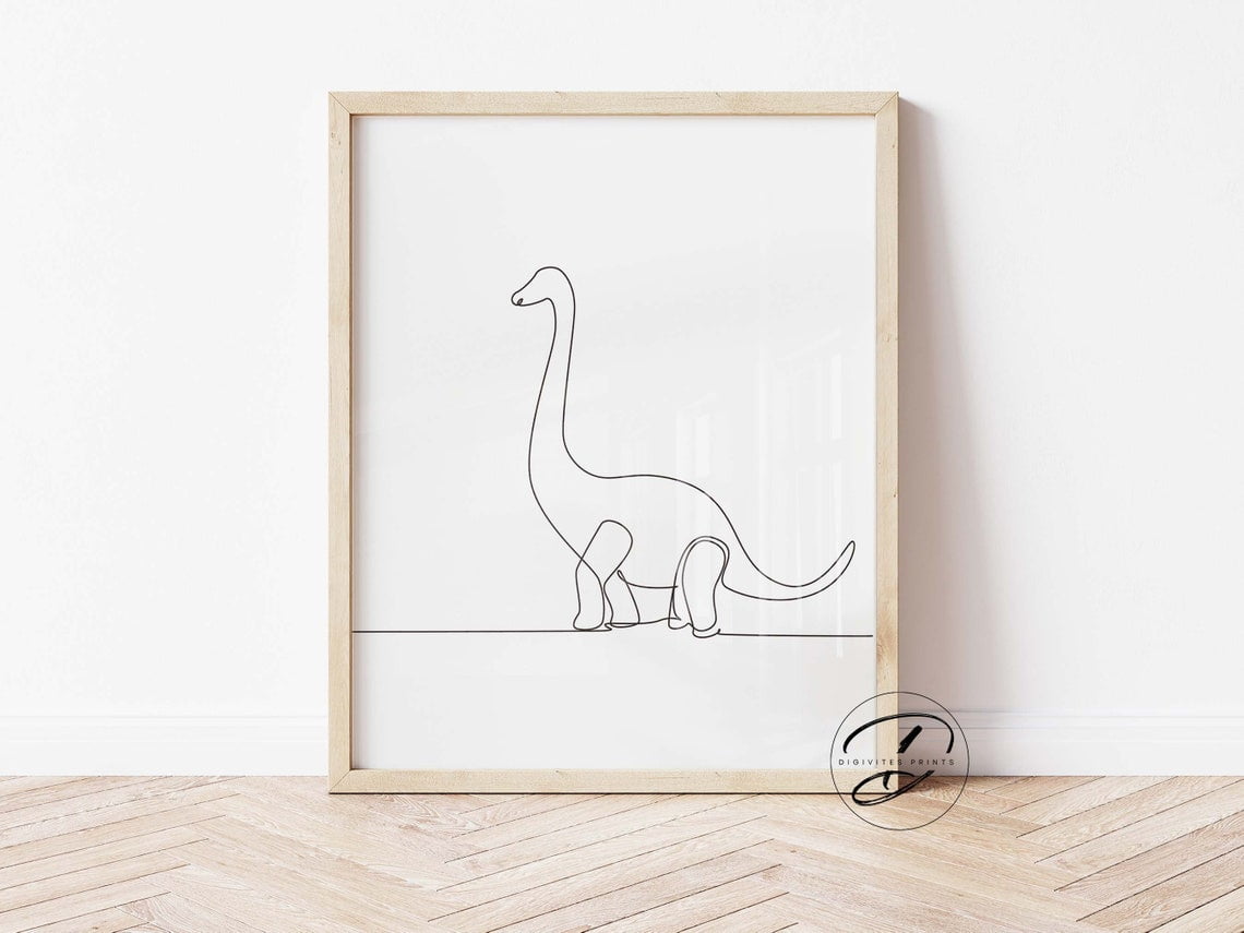 Brontosaurus Line Art Dinosaur Print, Jurassic Dinosaurs, Minimalist ...