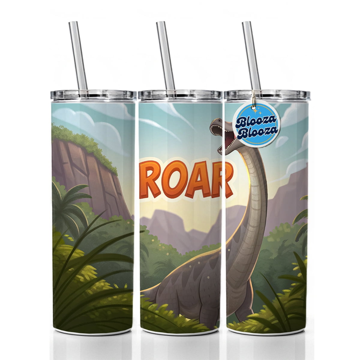 Brontosaurus Roar Dinosaur Cute 20oz Insulated Water Bottle Skinny ...