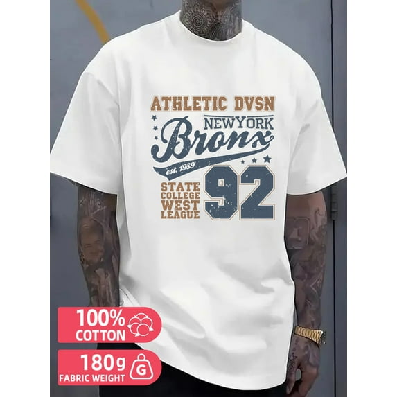 Bronx 92 T-Shirt for men white 180G 100% Cotton Refreshing and lightweight,perfect for summer ...