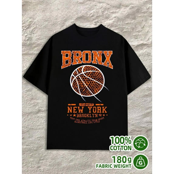 Bronx Basketball Tee for men 180G 100% Cotton black Basic Unisex Shirt ...