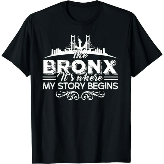 Bronx New York Story Begins City Skyline Unisex Short Sleeve Graphic T ...
