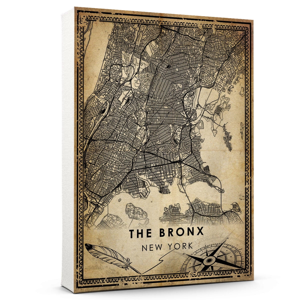 The Bronx Vintage Map Prints Canvas, New York Map Art Canvas, Canvas ...