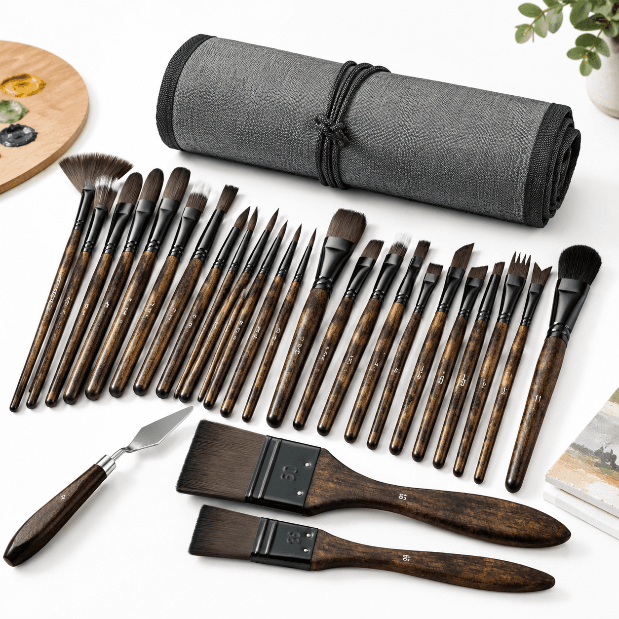Bronze 26-Piece Professional Art Brush Set, Synthetic Nylon Paint ...