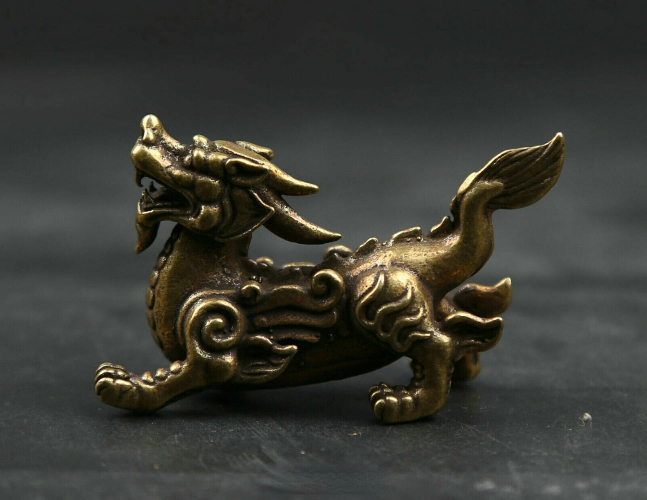Bronze Animal Unicorn Beast Kylin Chi-lin Qilin Statue 60MM Small Curio ...