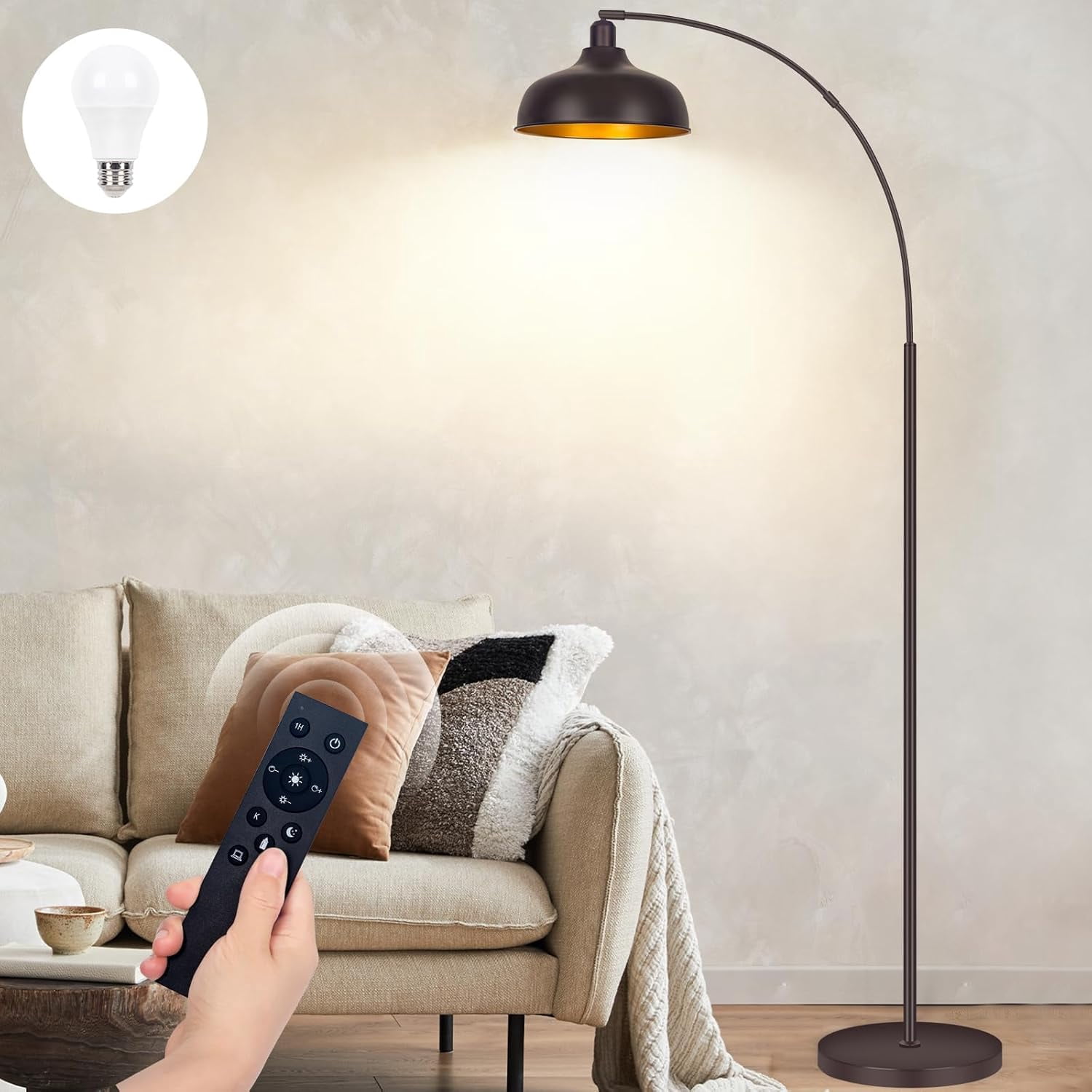 Bronze Arc Floor Lamps with Remote Control, Foot Switch, Metal Shade ...