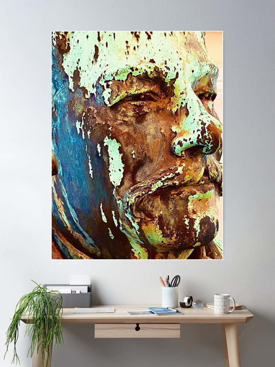 Bronze Bust Of Man Poster Wall Art, Modern Wall Decor For Living Room ...