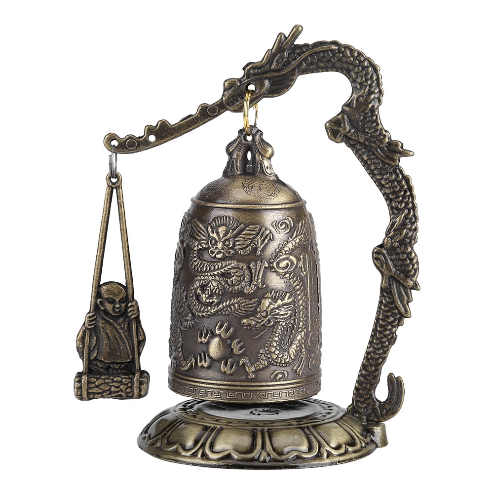 Bronze Carved Dragon Monk Buddhist Bell Antique Geomantic Artware Home ...