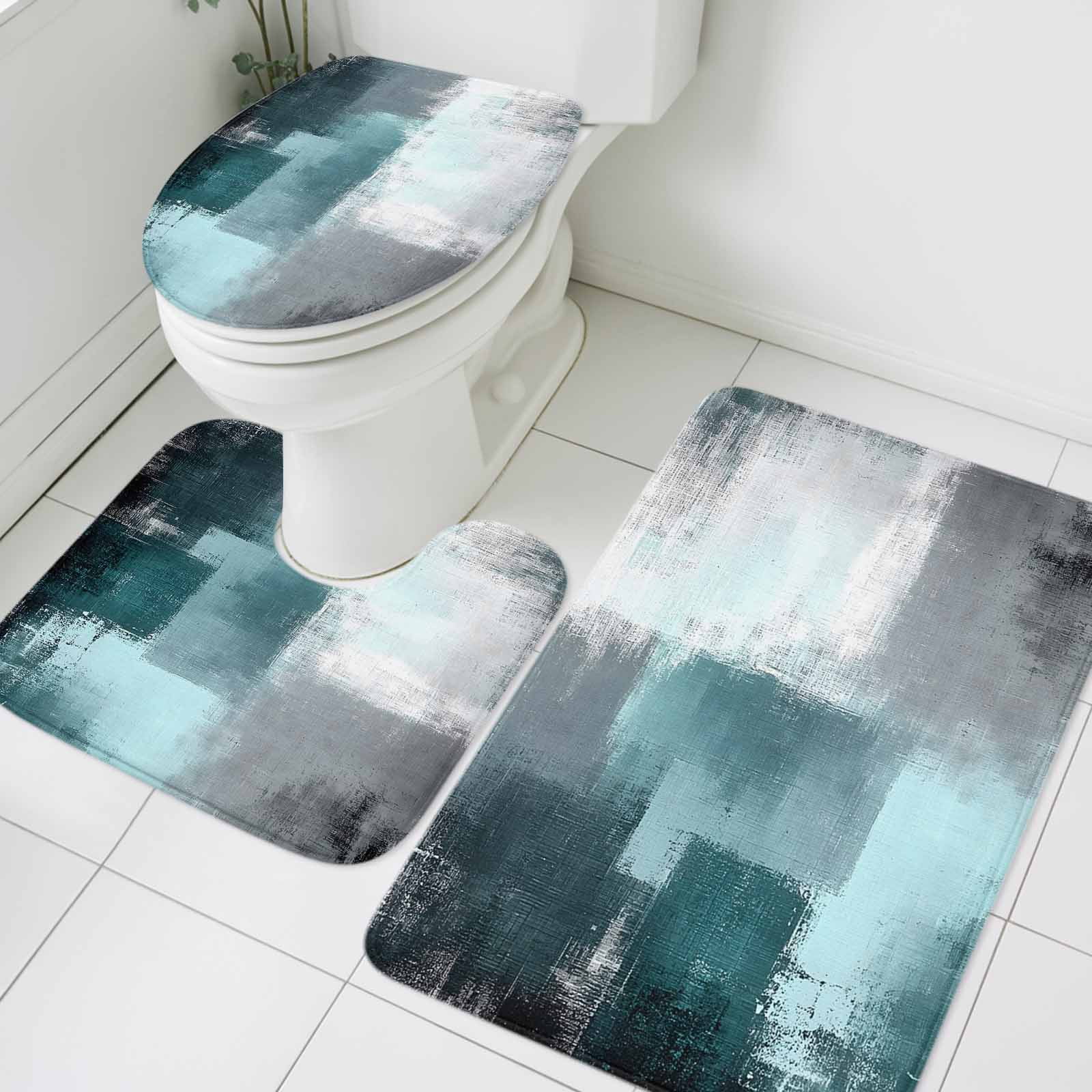 Bronze Color Block Bathroom Rugs Set Abstract Shabby Non Slip Absorbent ...