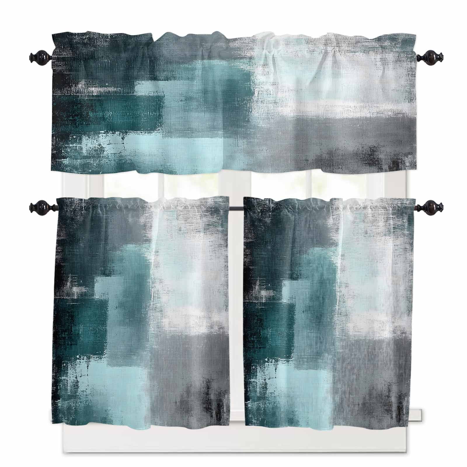 Bronze Color Block Kitchen Curtains Valance and Tier Set Abstract ...