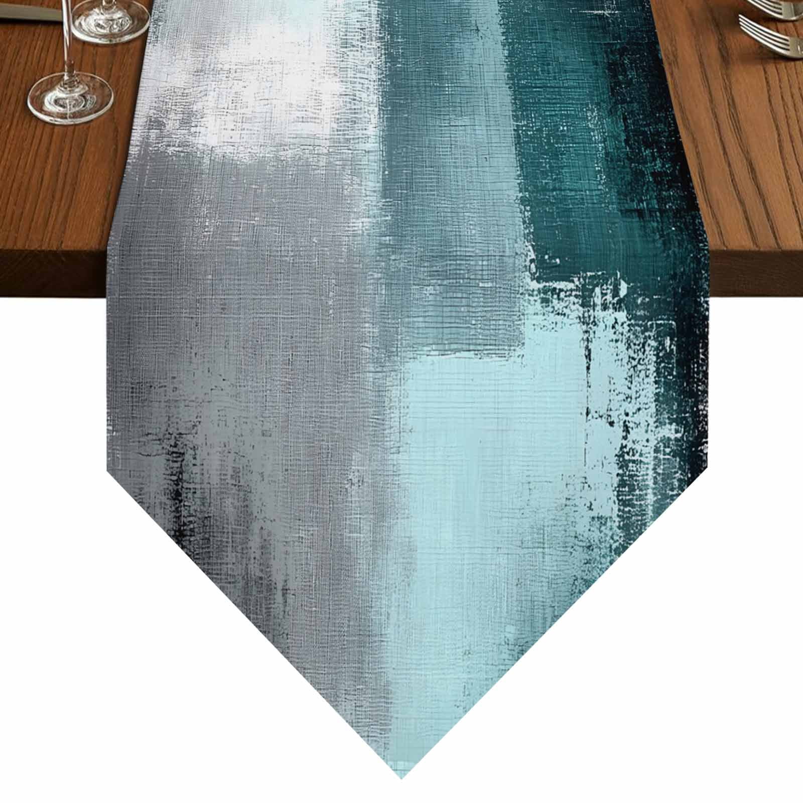 Bronze Color Block Table Runner for Dining Room, Abstract Shabby Cotton ...