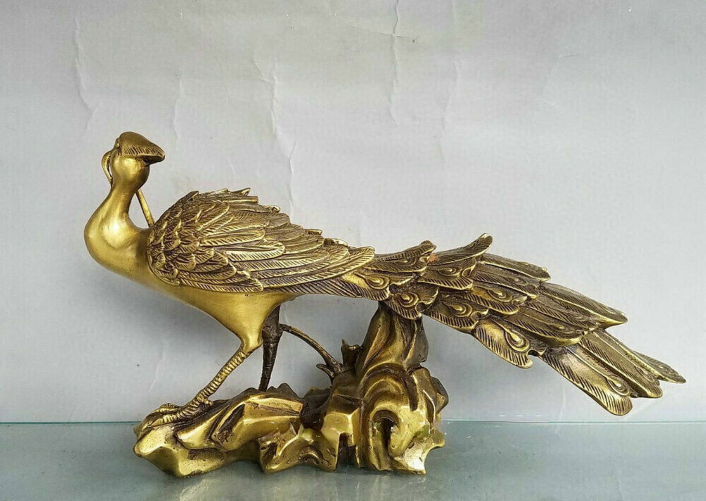 Bronze Copper Fengshui Beautiful Peacock Peafowl Phoenix Bird Statue 11 ...
