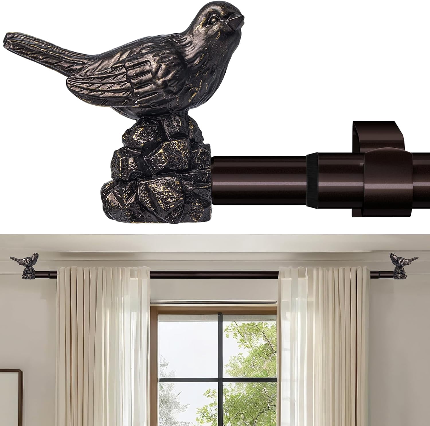 Bronze Curtain Rod 36 to 72 Inches Curtain Rods for Windows Adjustable ...