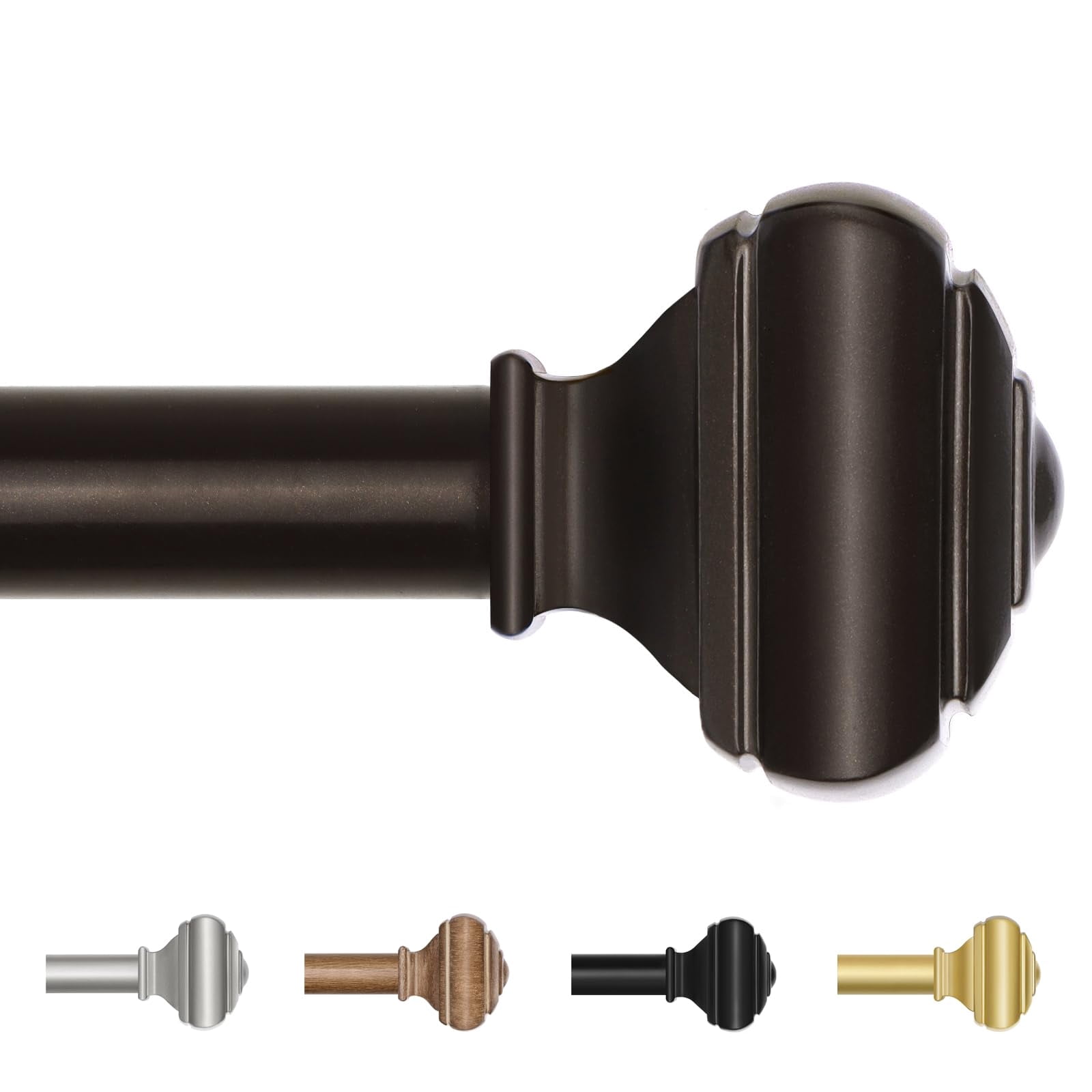 Bronze Decorative Single Curtain Rod Set 66-120" Heavy Duty Drapery Rod ...