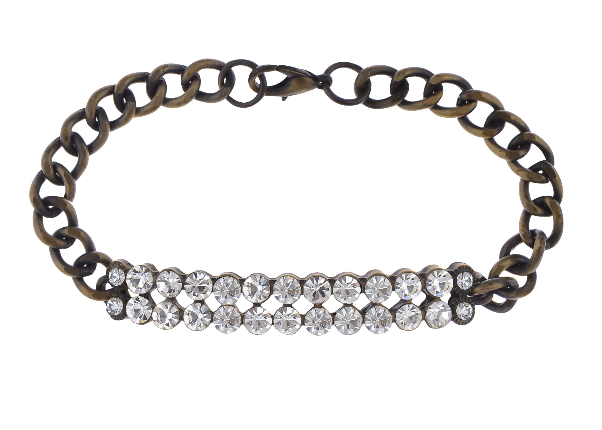 Bronze Double Lines Clear Crystal Rhinestone Adjustable Link Chain ...