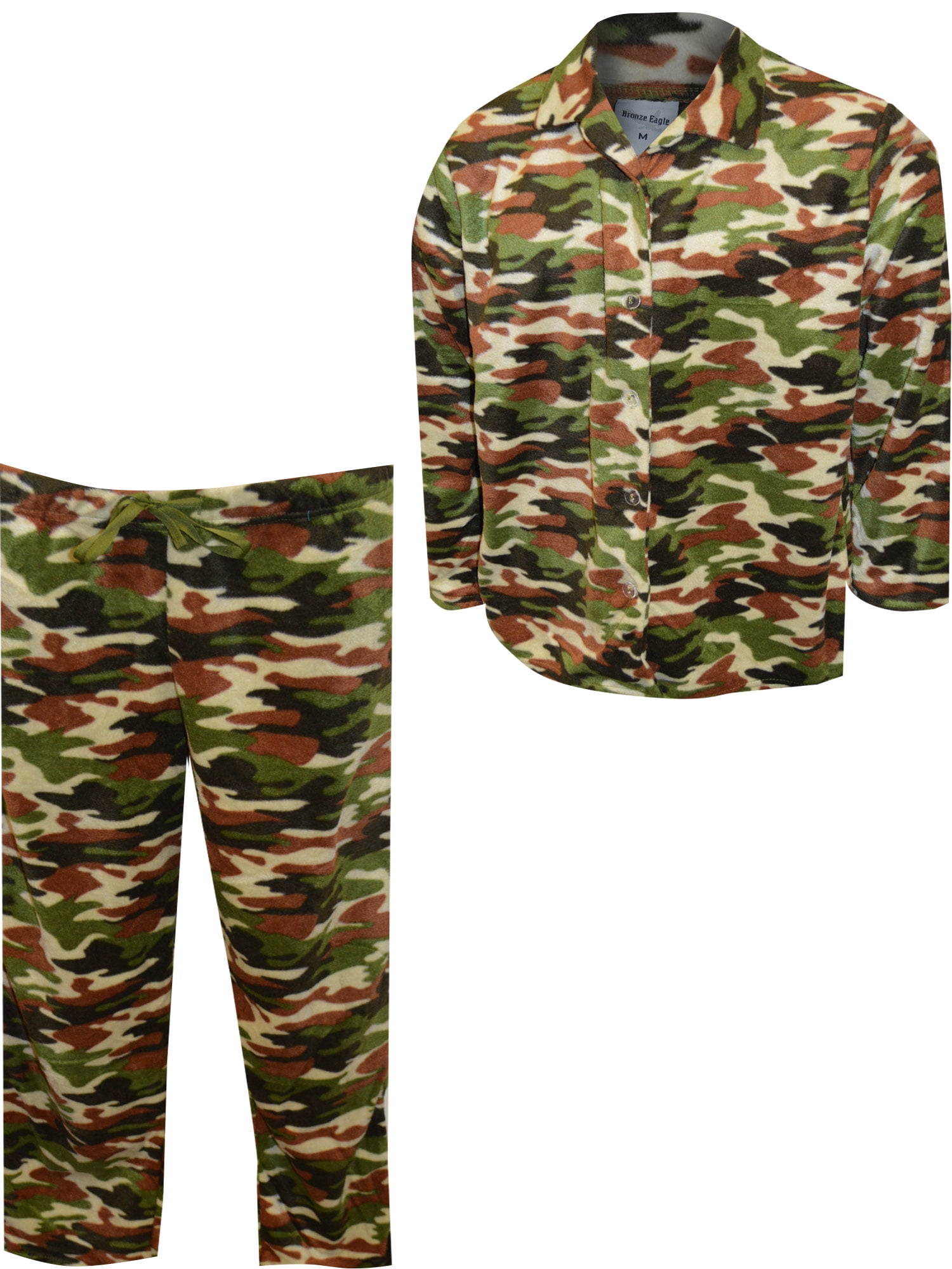 Bronze Eagle Mens Camo Print Traditional Fleece Guys Pajama (Large ...