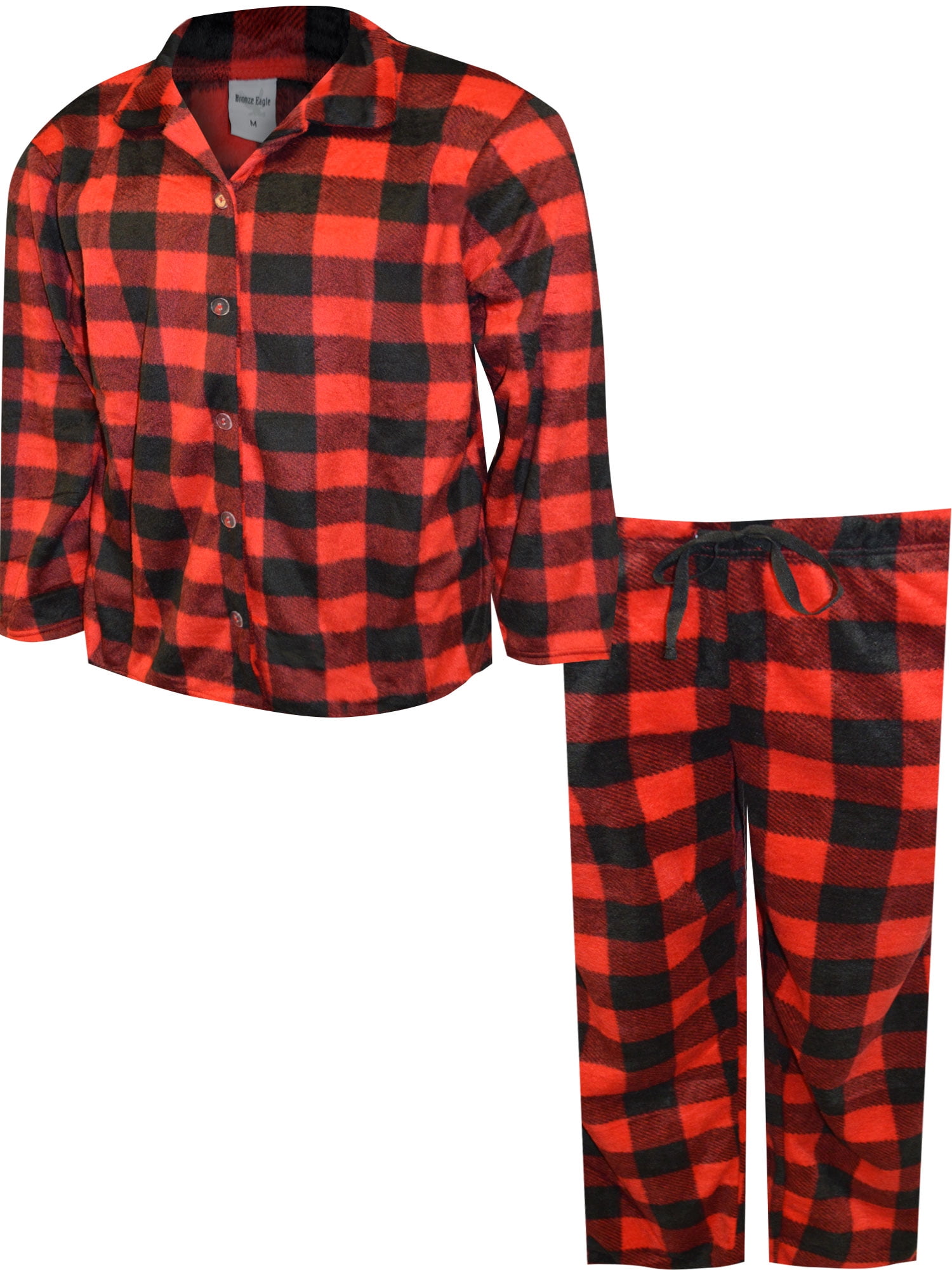 Bronze Eagle Mens Red and Black Buffalo Plaid Traditional Fleece Guys ...
