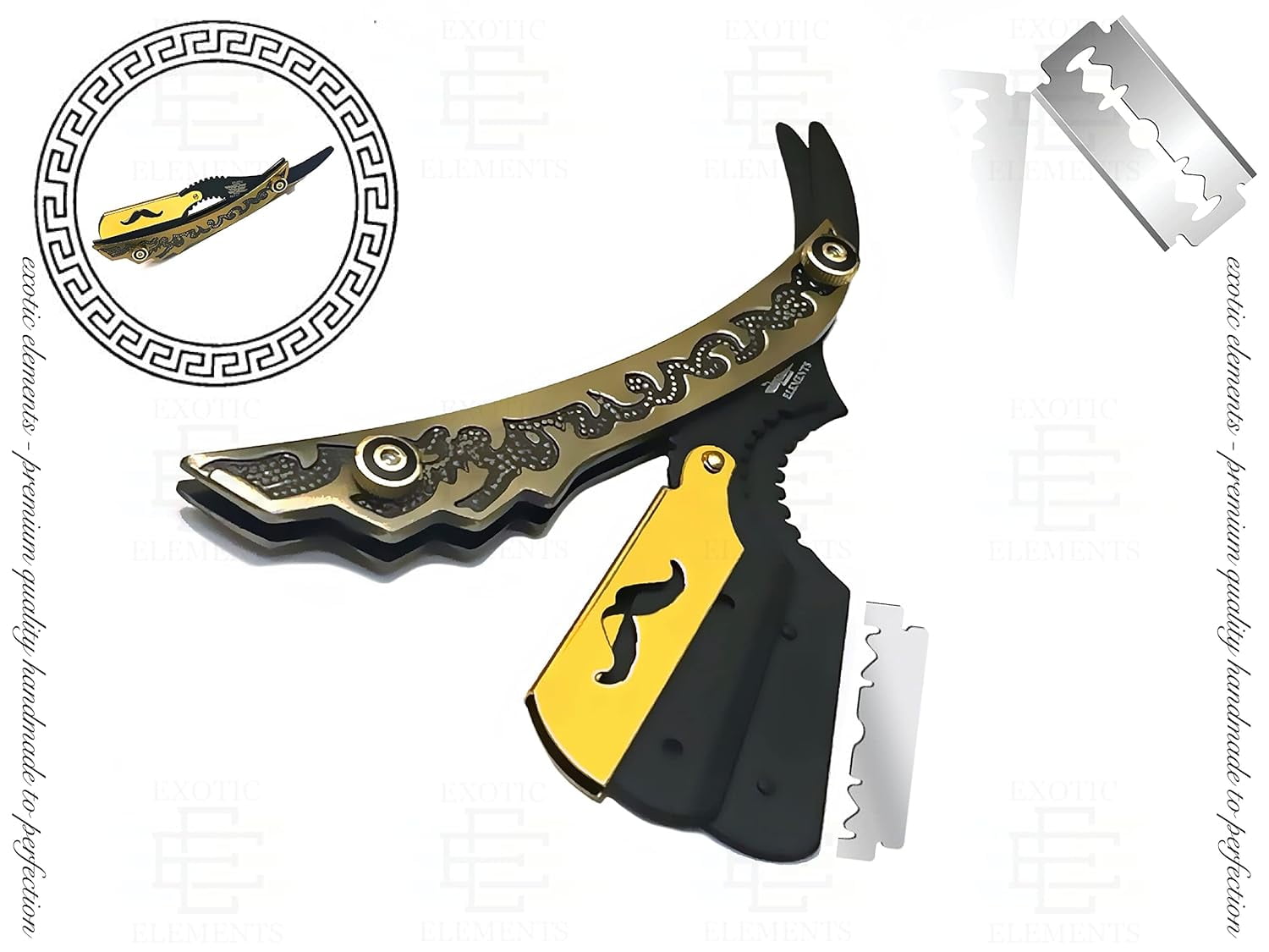 Bronze Gold Straight-Edge Razor for Shaving Mustache, Beard, and ...