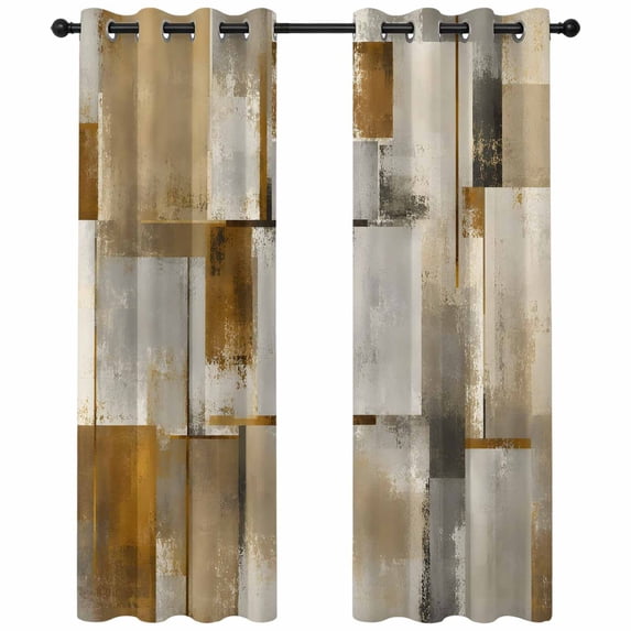 Bronze Gray Block Blackout Curtains 63 Inches Long, Abstract Minimalist ...