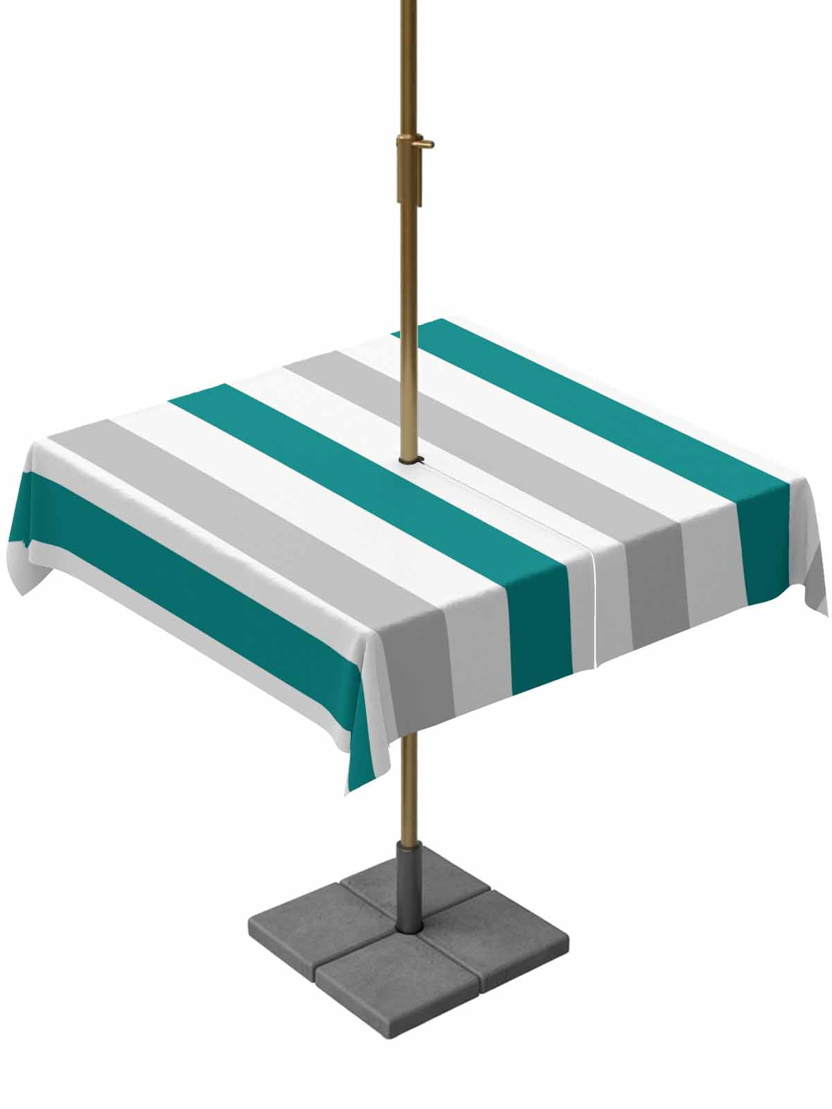Bronze Grey Stripe Outdoor Tablecloth with Umbrella Hole, Modern ...