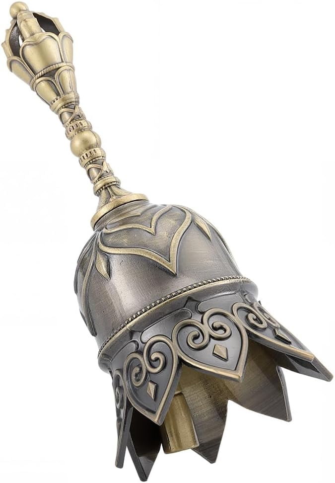 Bronze Hand Bell Metal Alloy Super Loud Tibetan Lotus Hearts Solid Call ...