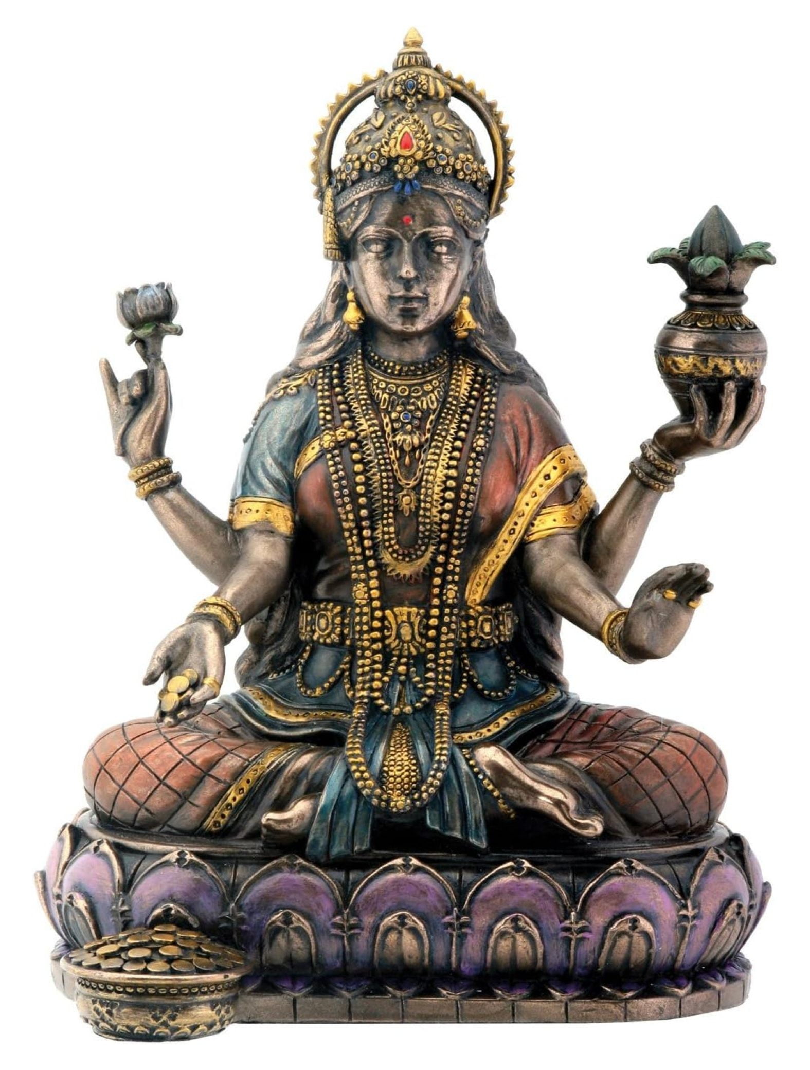 Bronze Hindu Goddess Lakshmi On Lotus Hinduism Display Statue - Walmart.com
