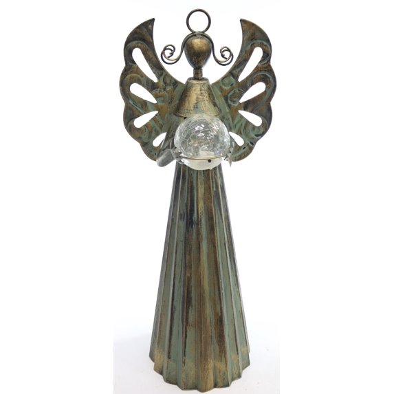 Bronze Metal Angel Statue Holding Glass Ball With LED Light - Walmart.com