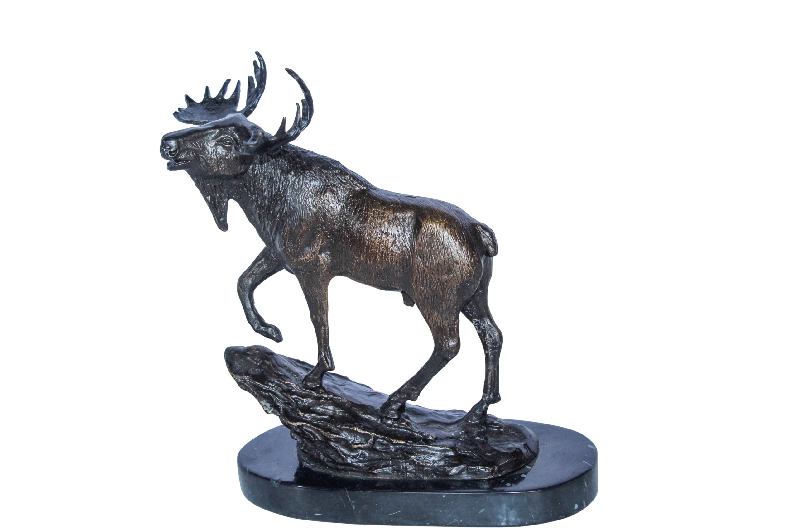 Bronze Moose Statue on Marble Base with Antlers Raised 10" x 6" x 9"H ...