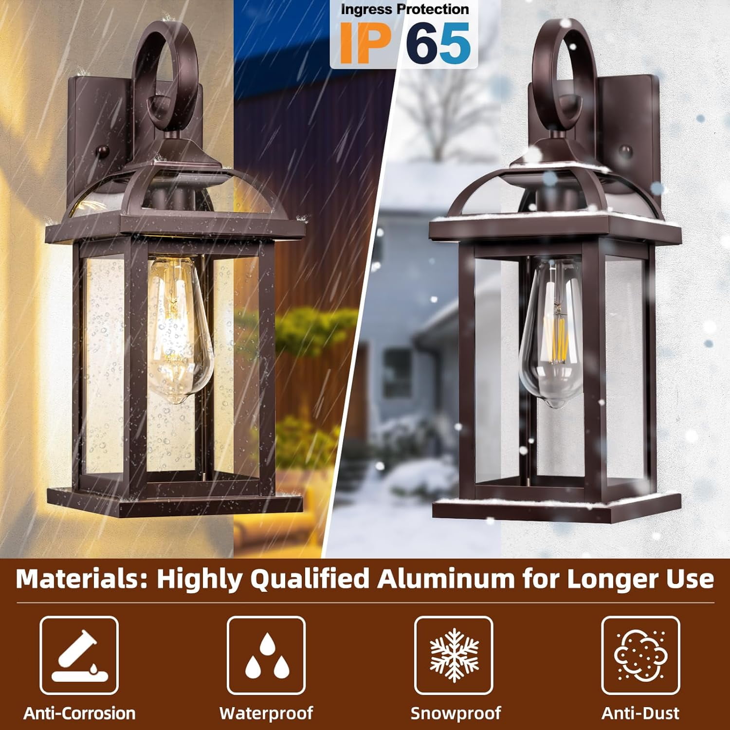 Bronze Outdoor Wall Lanterns Aluminum Anti-Rust Porch Lights 2-Pack ...