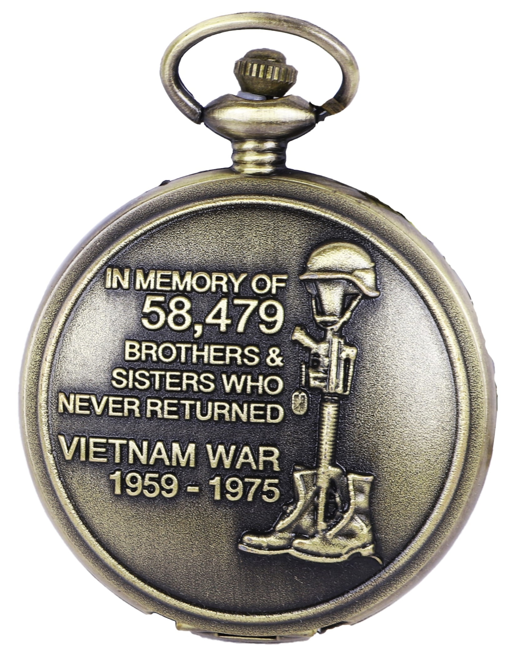 Bronze POW MIA Ornate Men's Pocket Watch & Chain Vietnam War Nam ...