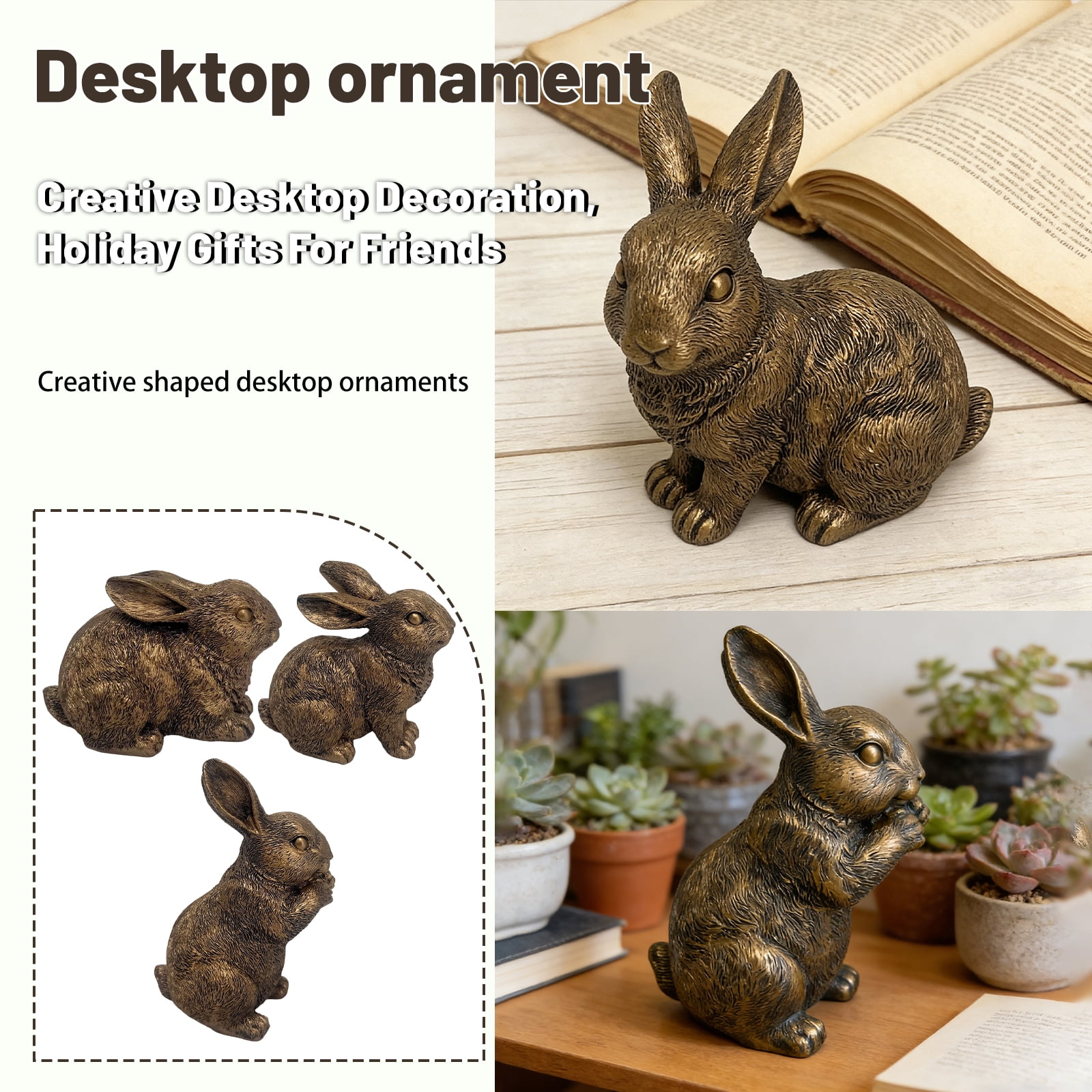 Bronze Resin Lying Bunny Tabletop Easter Decoration Easter Desktop ...