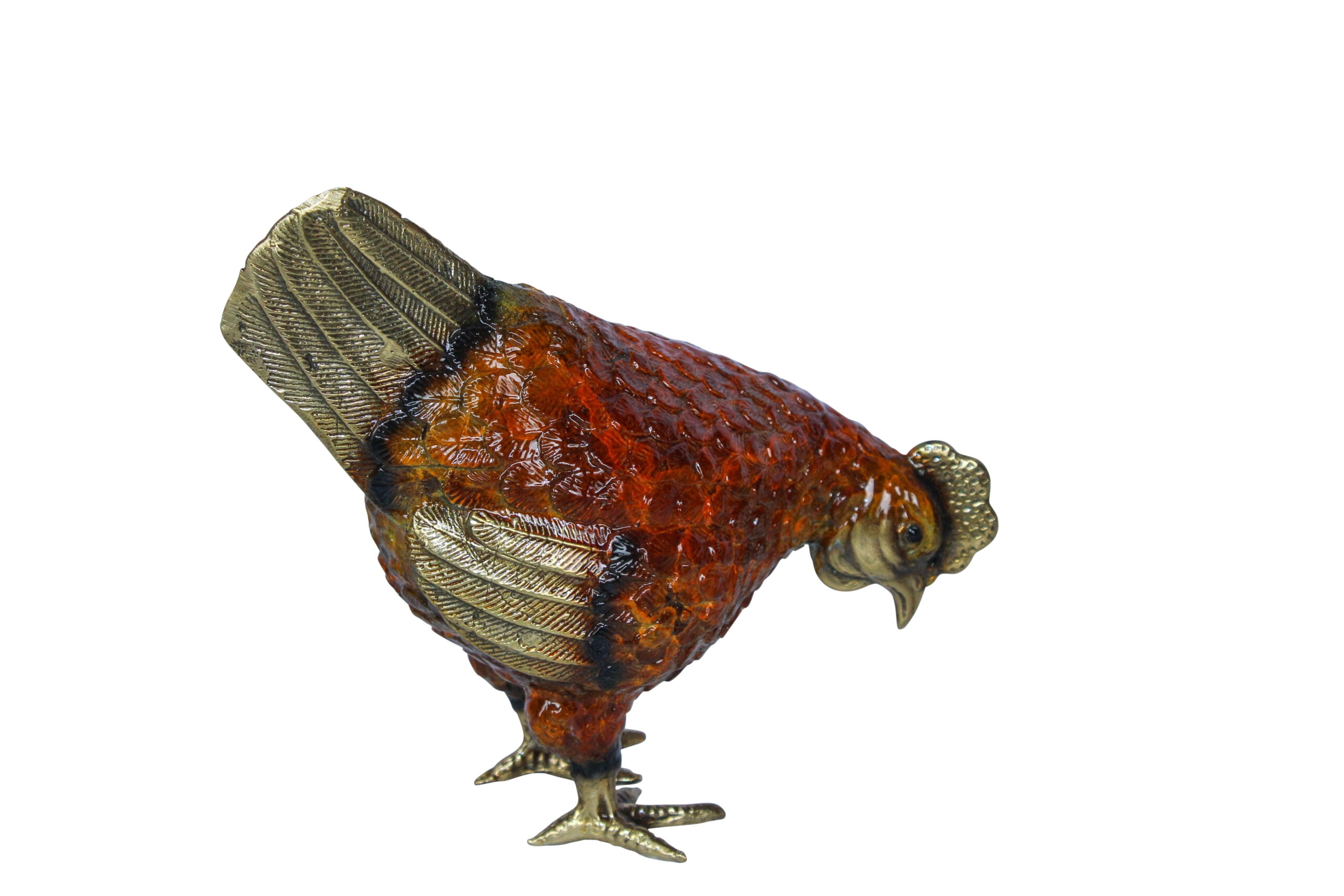 Bronze Small Chicken Figurine with Red Enamel and Gold Finish 8" x 4" x ...