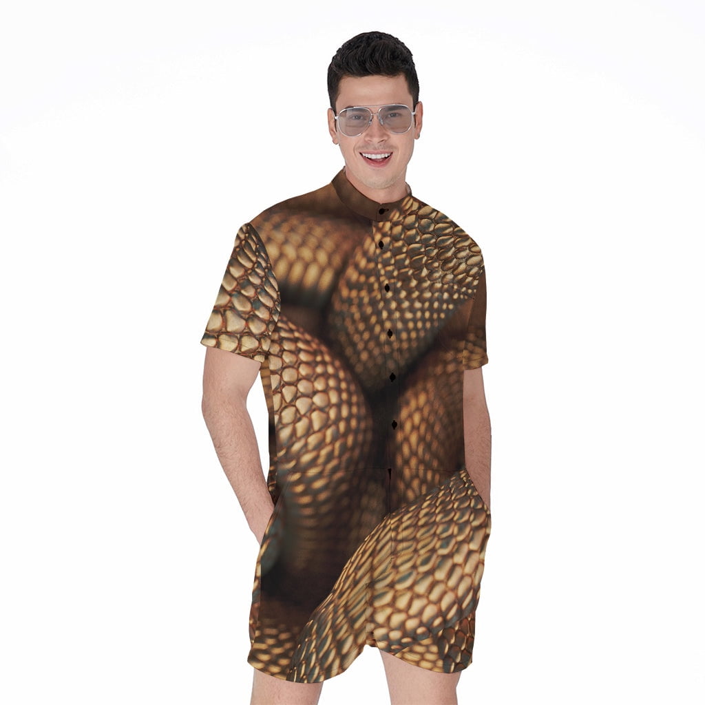 Bronze Snake Short Sleeve Men'S Rompers, Snakes Python Casual Summer ...