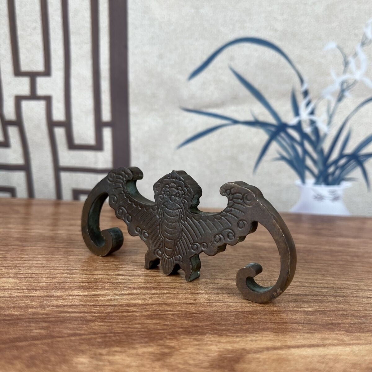 Bronze Statue Bat Figure Collectable Ornament Netsuke Blessing Chinese ...