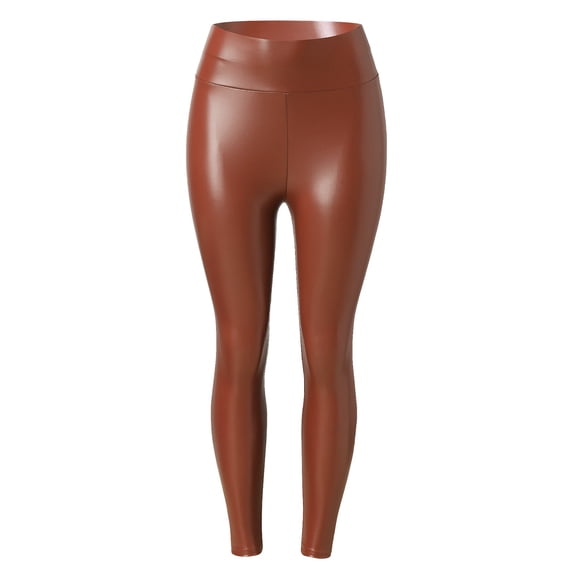 Bronze Sweatpants Womens Faux Leather Leggings Stretch High Waisted ...